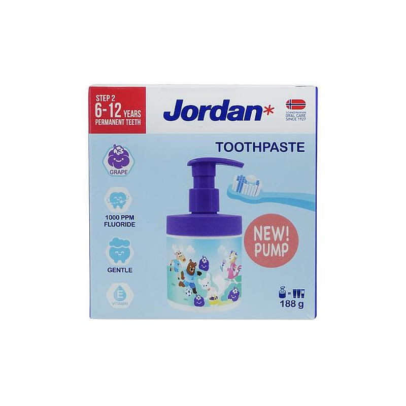 Jordan Oral Care Kids Toothpaste Pasta Gigi Anak Step 2 Pump 188 gr - Grape