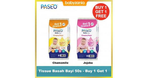 Paseo Baby Wipes Wet Tissue Basah Bayi 50 Sheet - BUY 1 GET 1 FREE