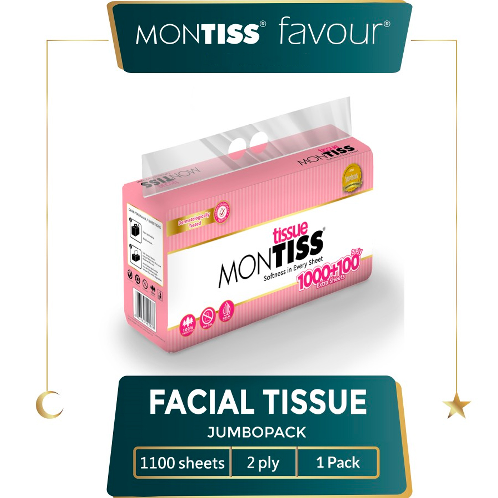 Montiss Facial Tissue Tisu Wajah 2 Ply - 1000 + 100 Sheets